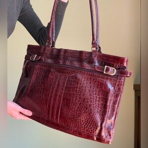 Vintage | Bags | Burgundy Croc Satchel Vintage Leather Work Bag Office ...